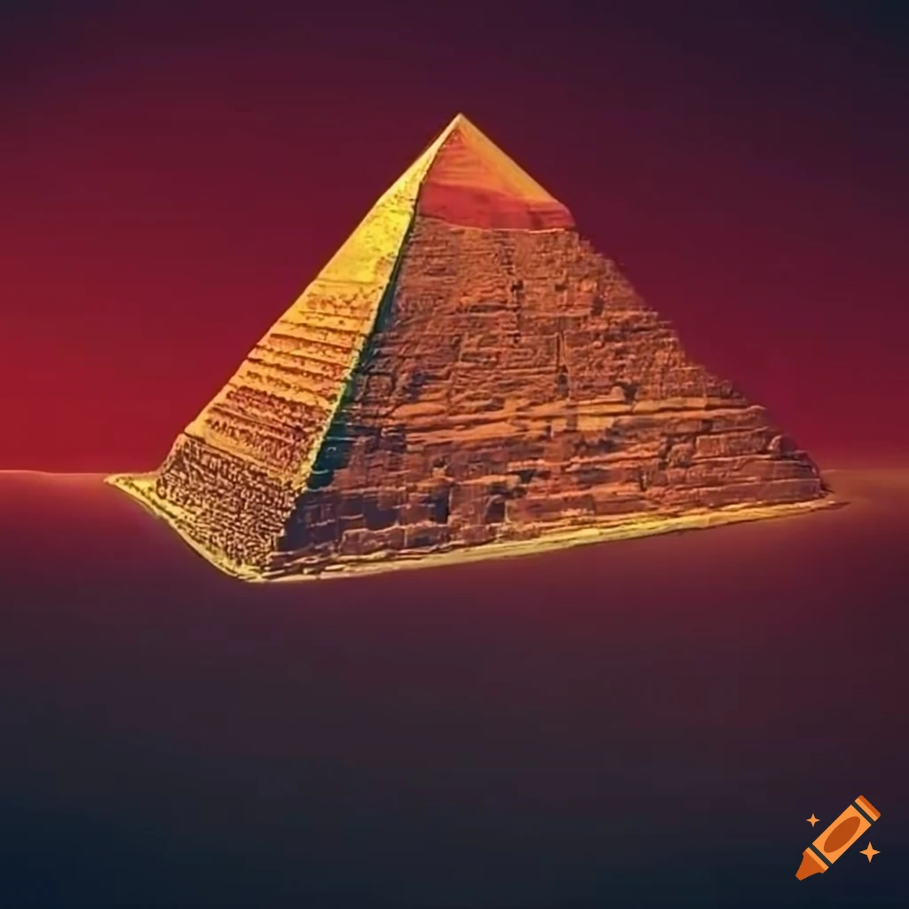 Red pyramid with golden lines in the sky on Craiyon