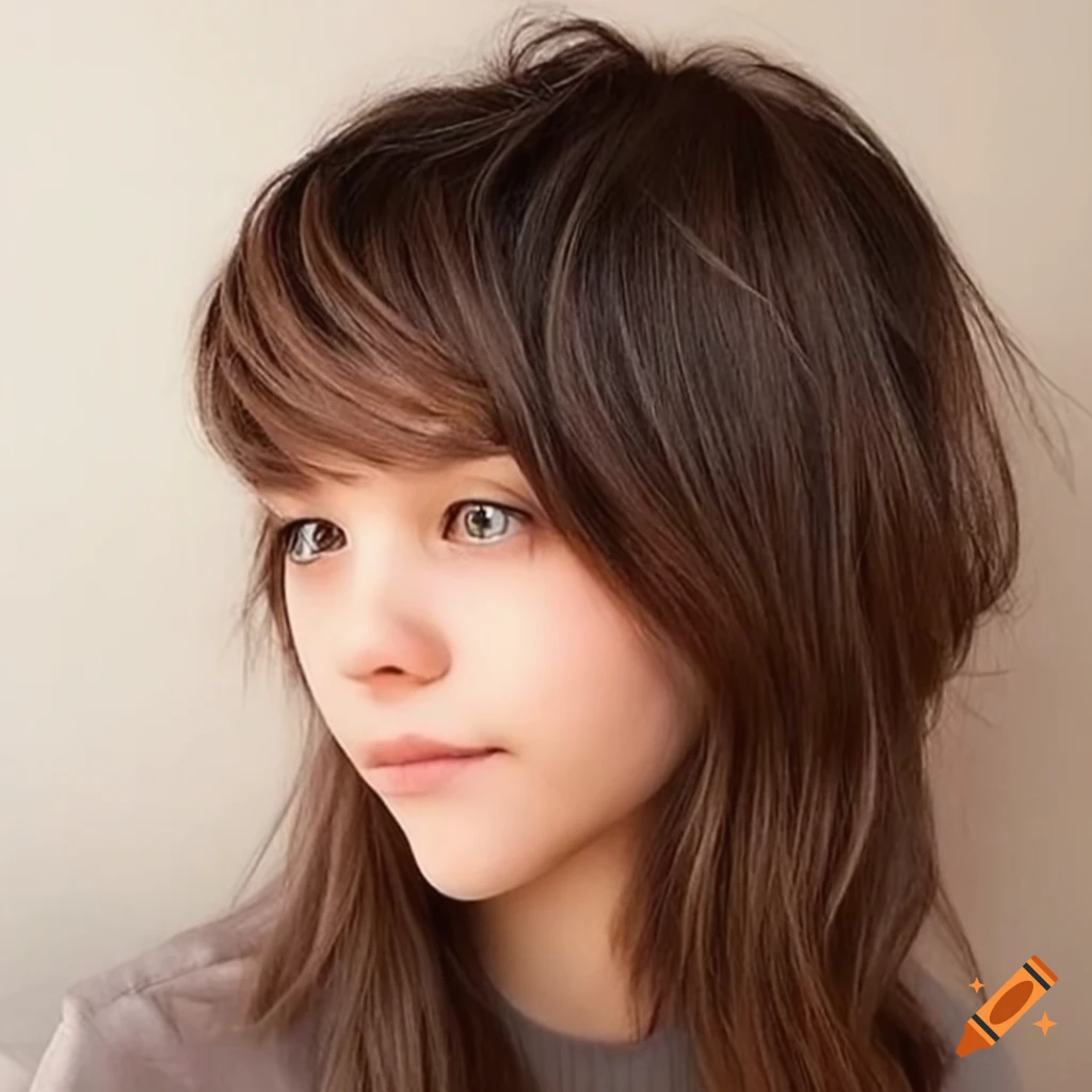 Portrait of a girl with cute features and short brown hair on Craiyon