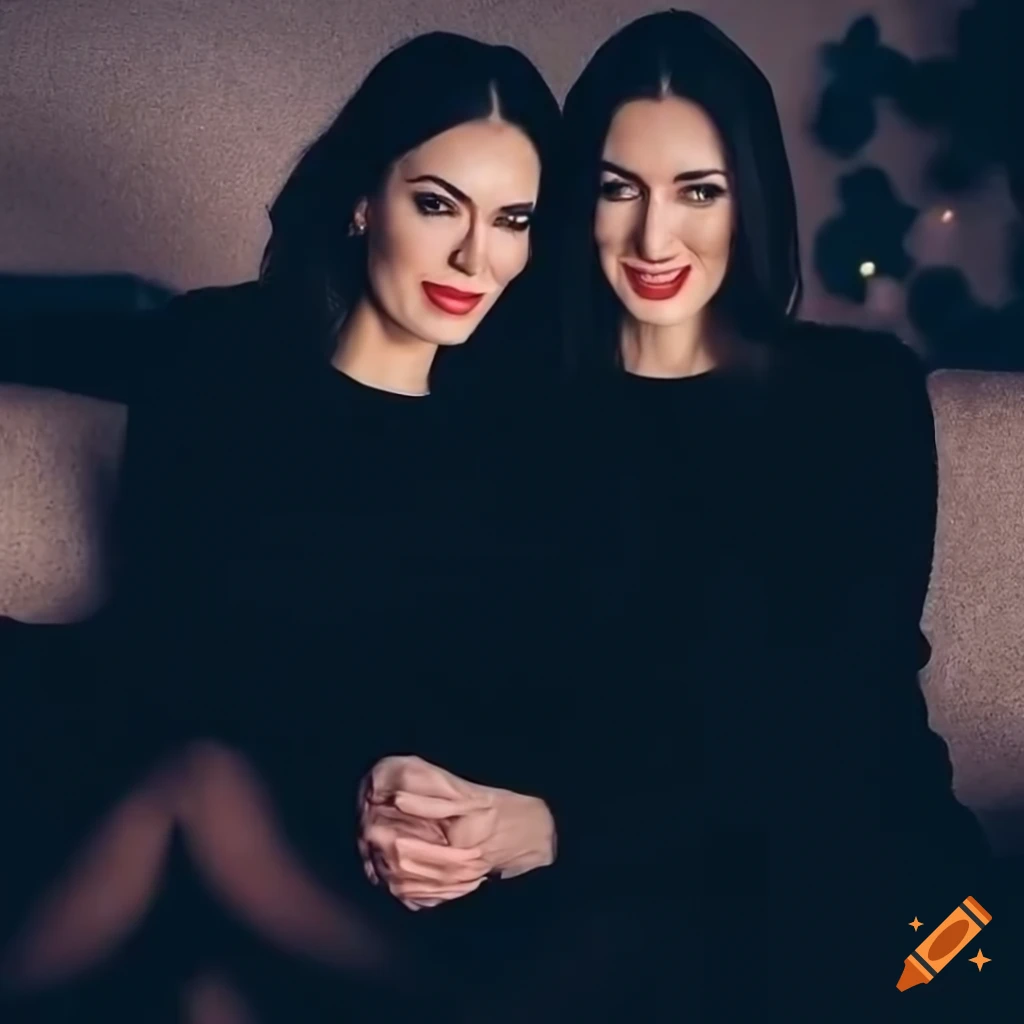 Two-headed woman illusion with connected sweater on Craiyon