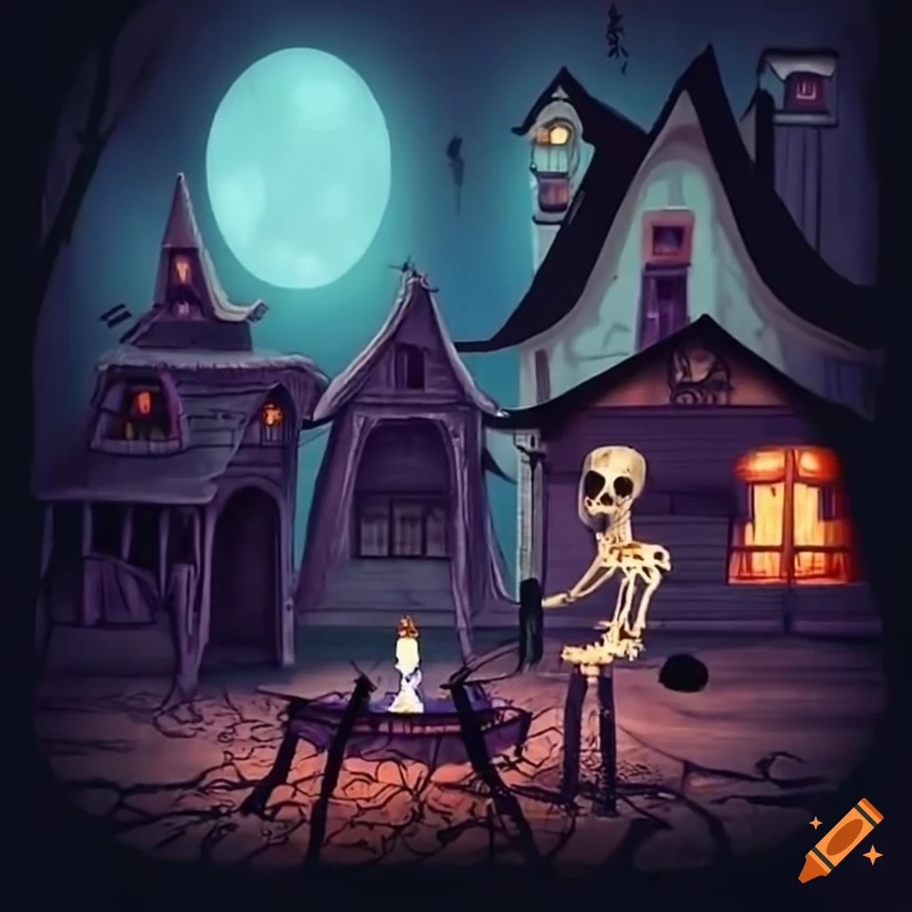 Image of a spooky skeleton and witch ritual on Craiyon