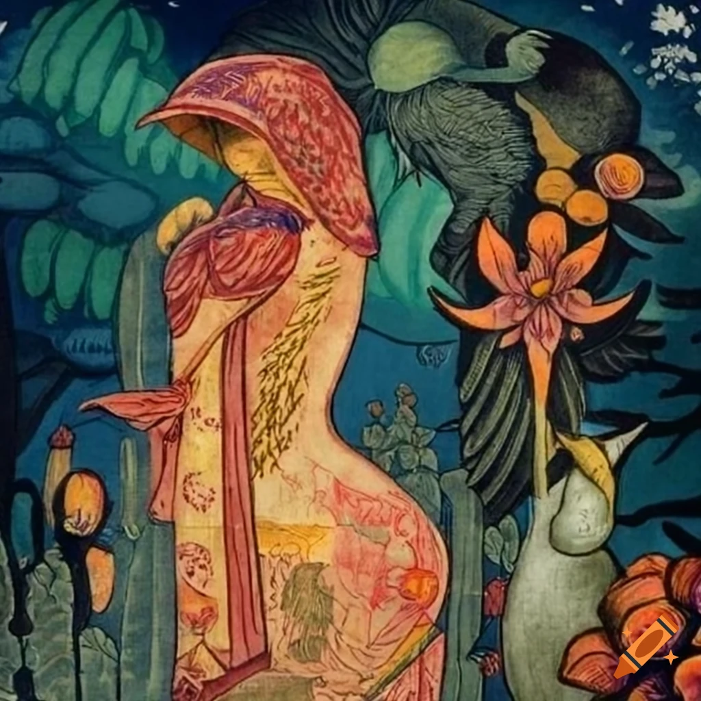 Storybook illustration of a mystical Curandera Raven and elegant Mother ...