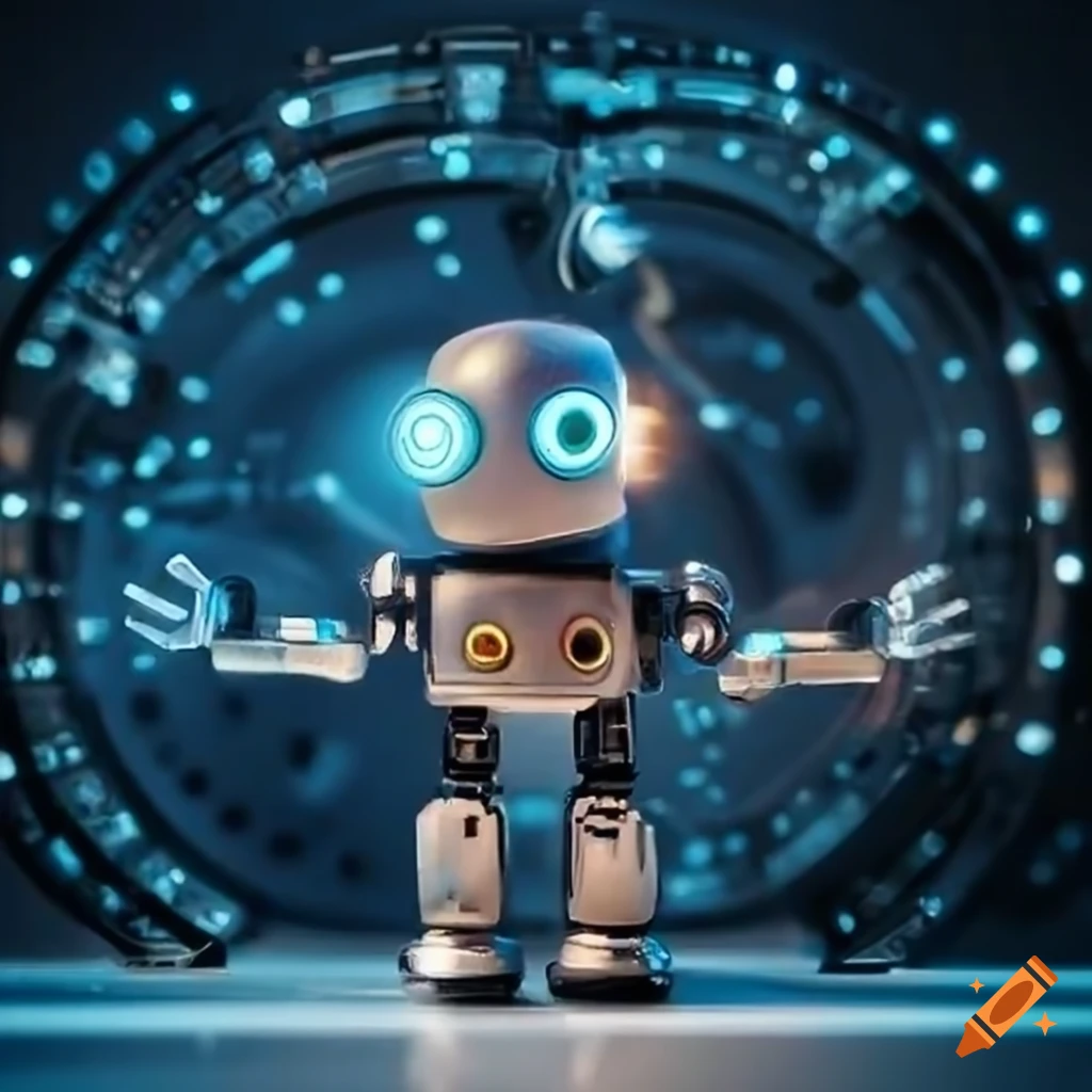 Futuristic robot next to illuminated machine on Craiyon