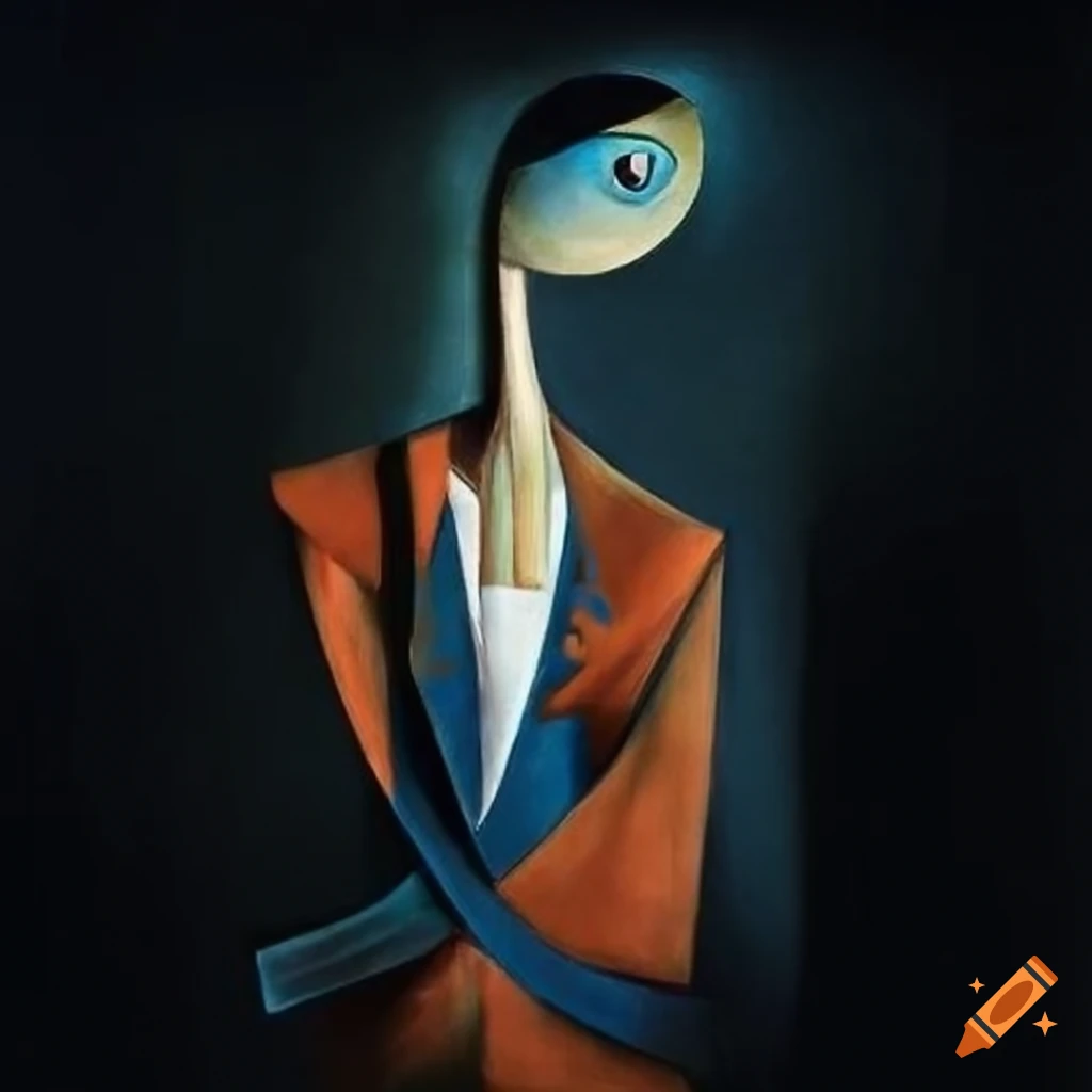 Surrealist artwork featuring men in suits