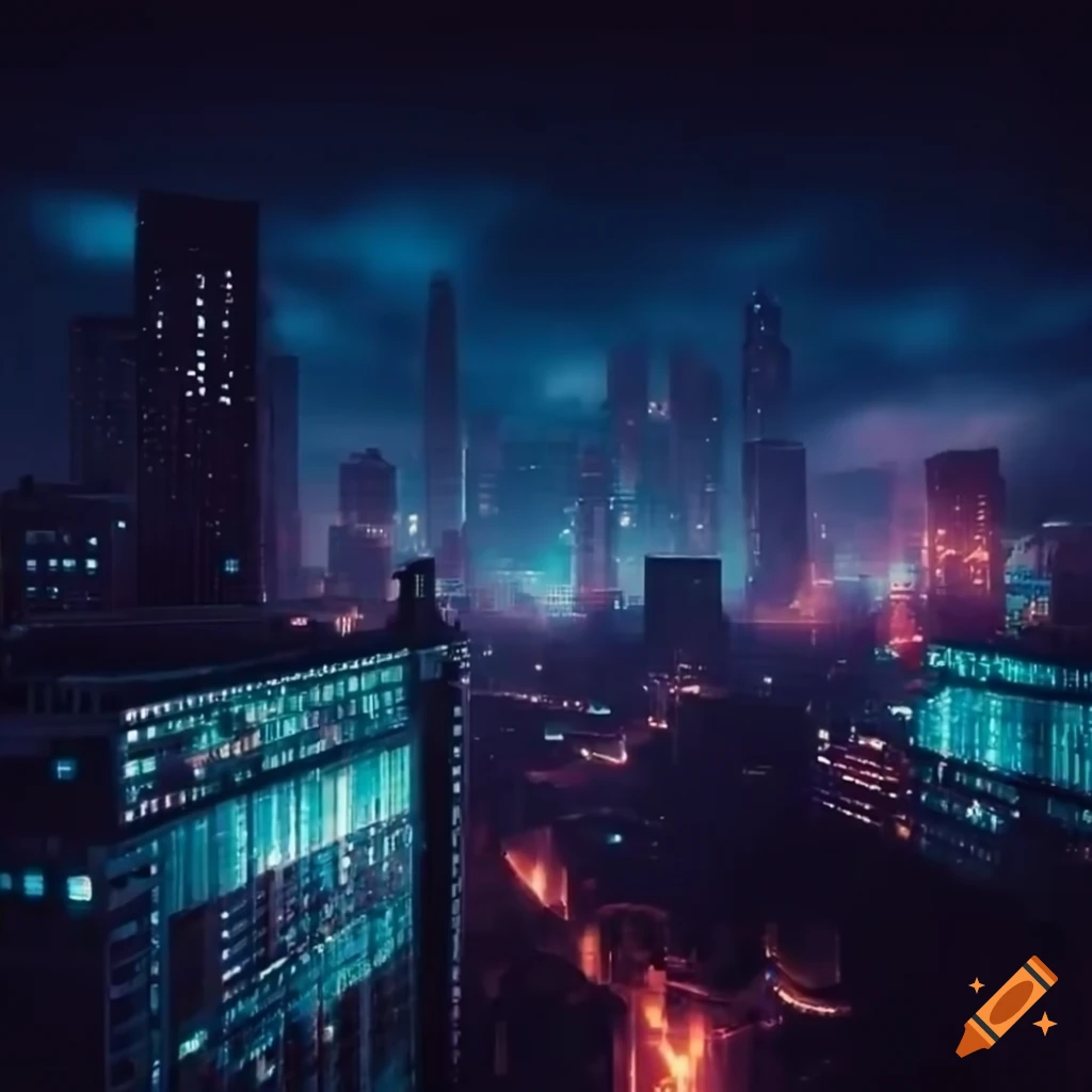 Cyber city at night with fog and ray tracing on Craiyon