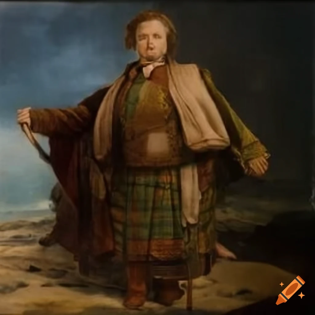 Operatic singer in a scottish kilt in a vintage photo on Craiyon