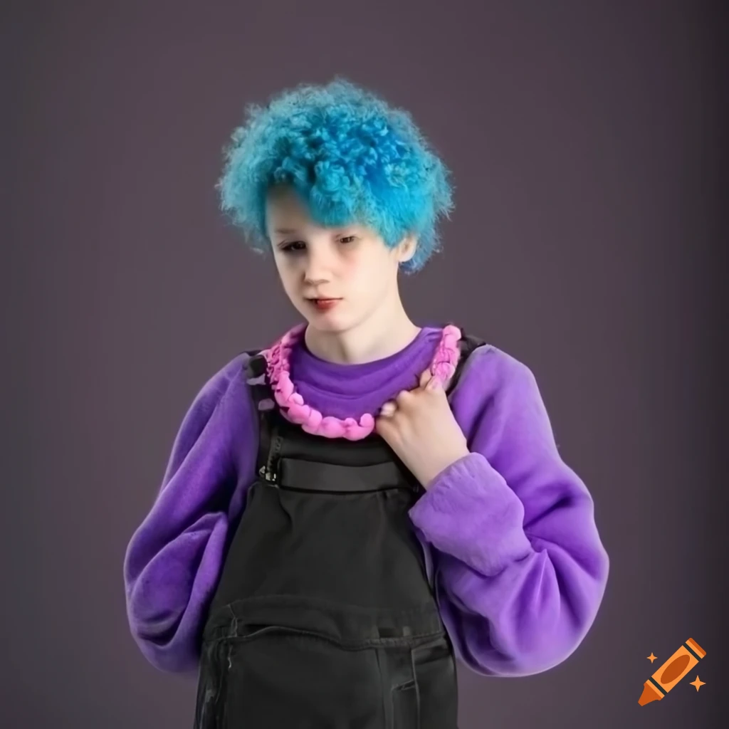 Photo of a stylish male teenager with blue hair on Craiyon
