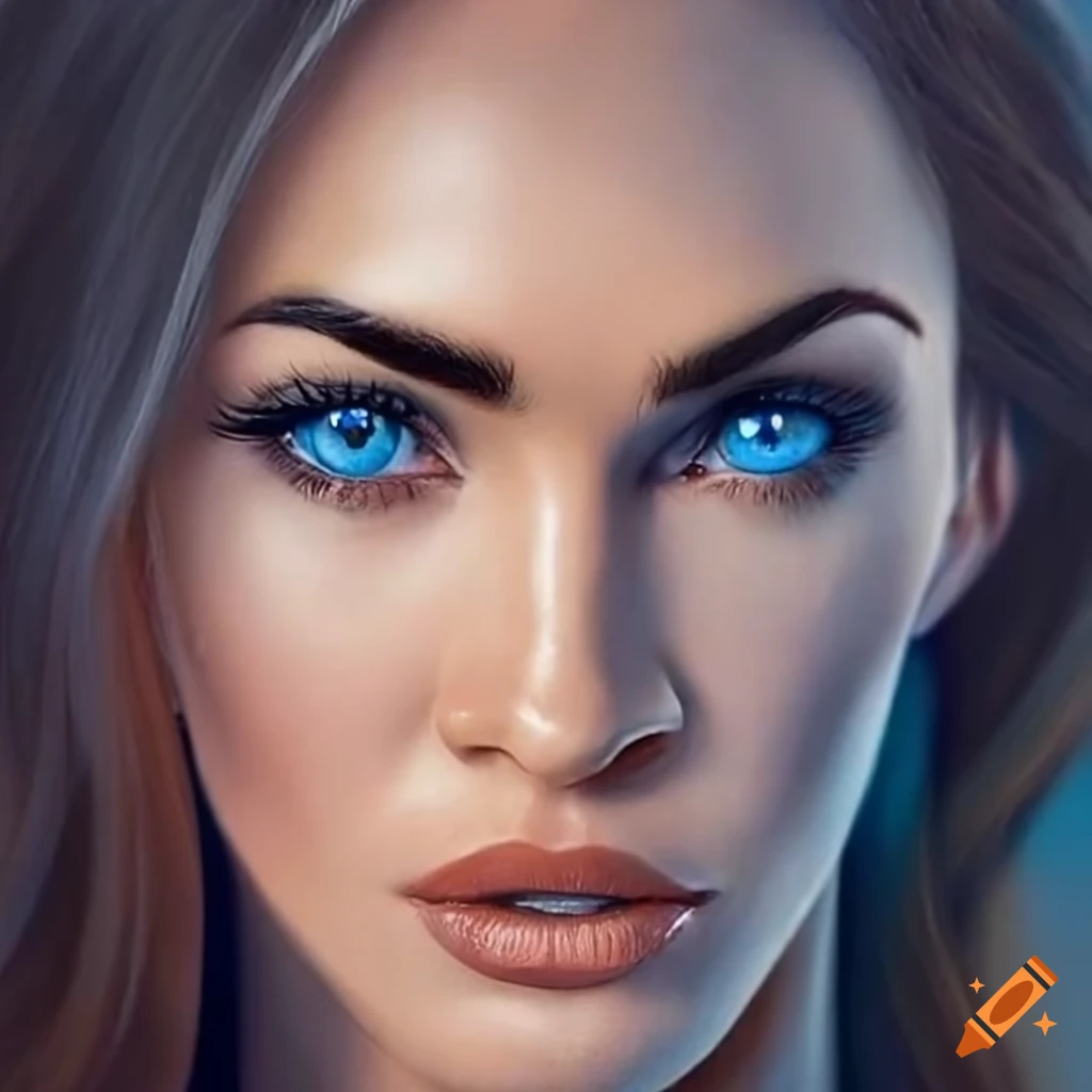 Portrait of megan fox miley cyrus with captivating blue eyes on Craiyon