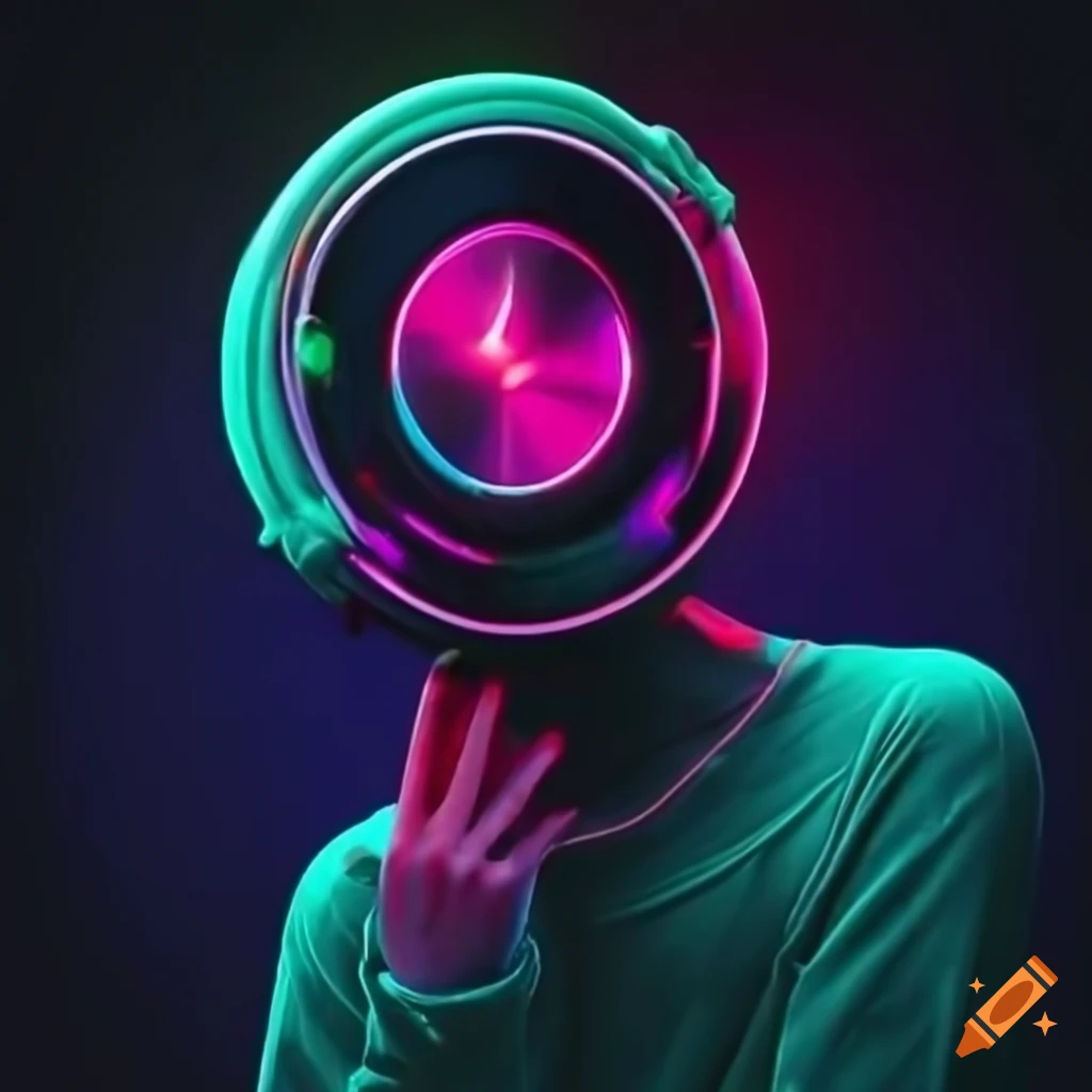 Neon-lit DJ performing in front of a crowd on Craiyon