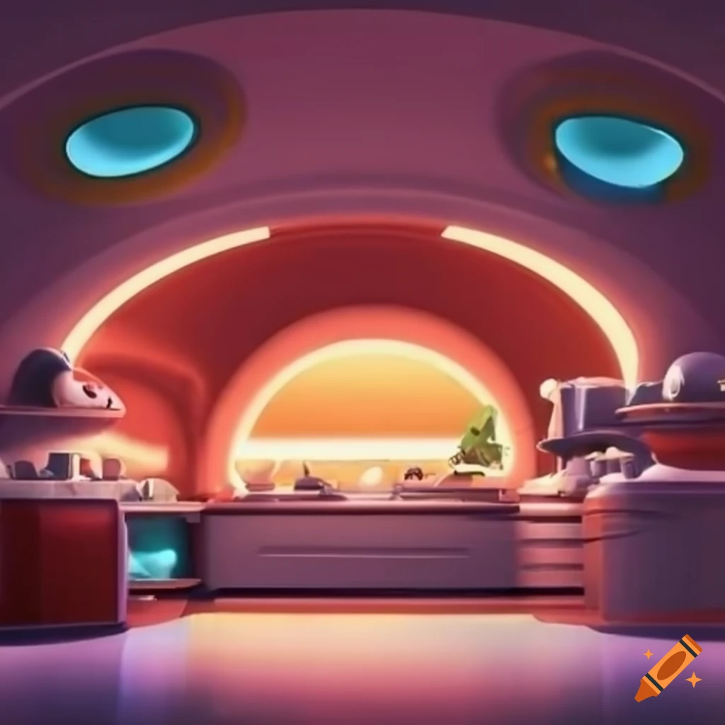 Futuristic kitchen interior inspired by pixar on Craiyon