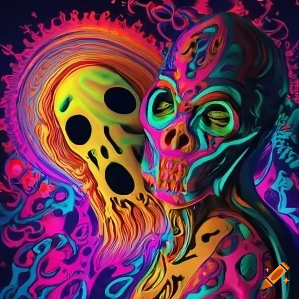 Artwork of a psychedelic ghost dance on Craiyon