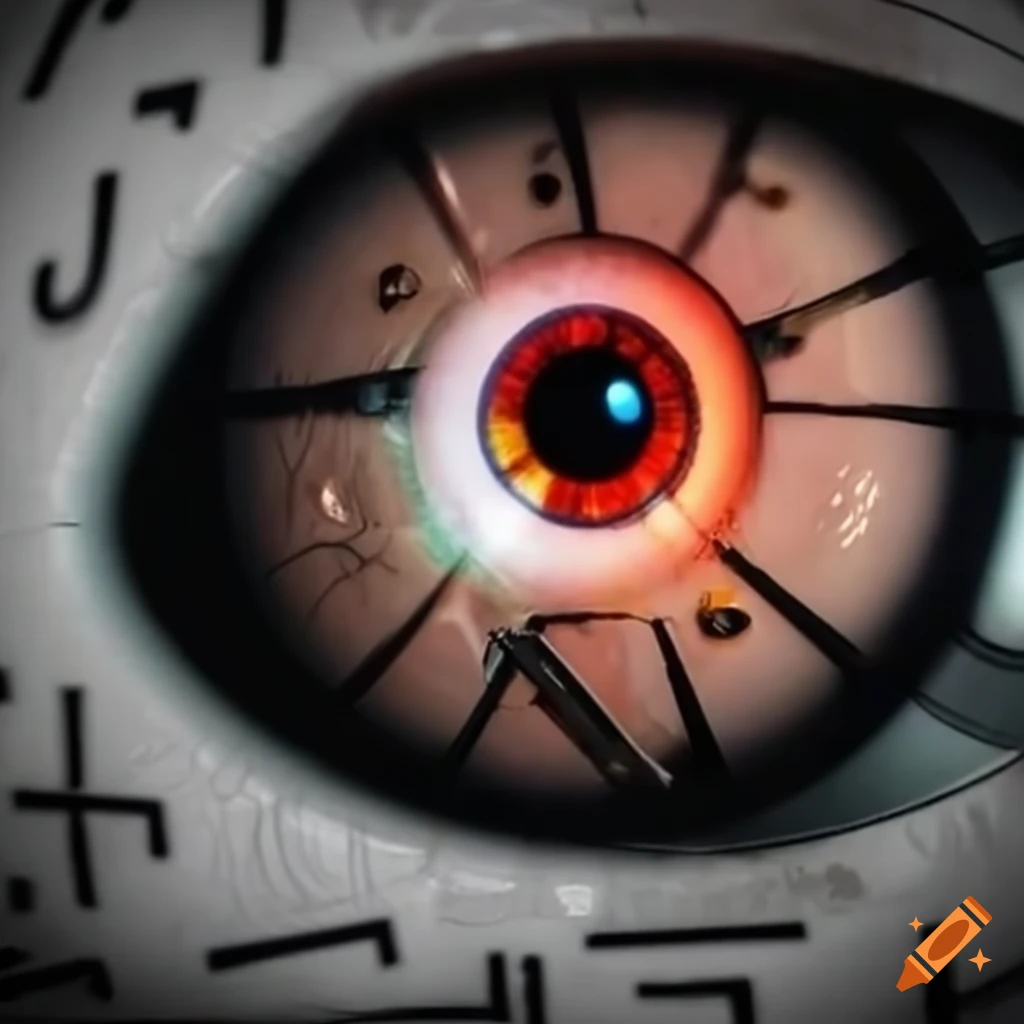 Giant robot eyeball machine with typography on Craiyon