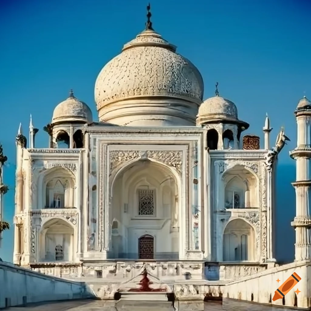 Frontal view of the mahal white house in mediterranean architectural ...