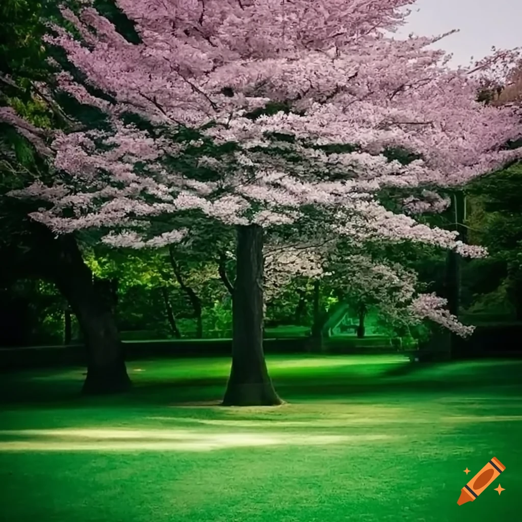 Majestic cherry tree in a lush garden on Craiyon