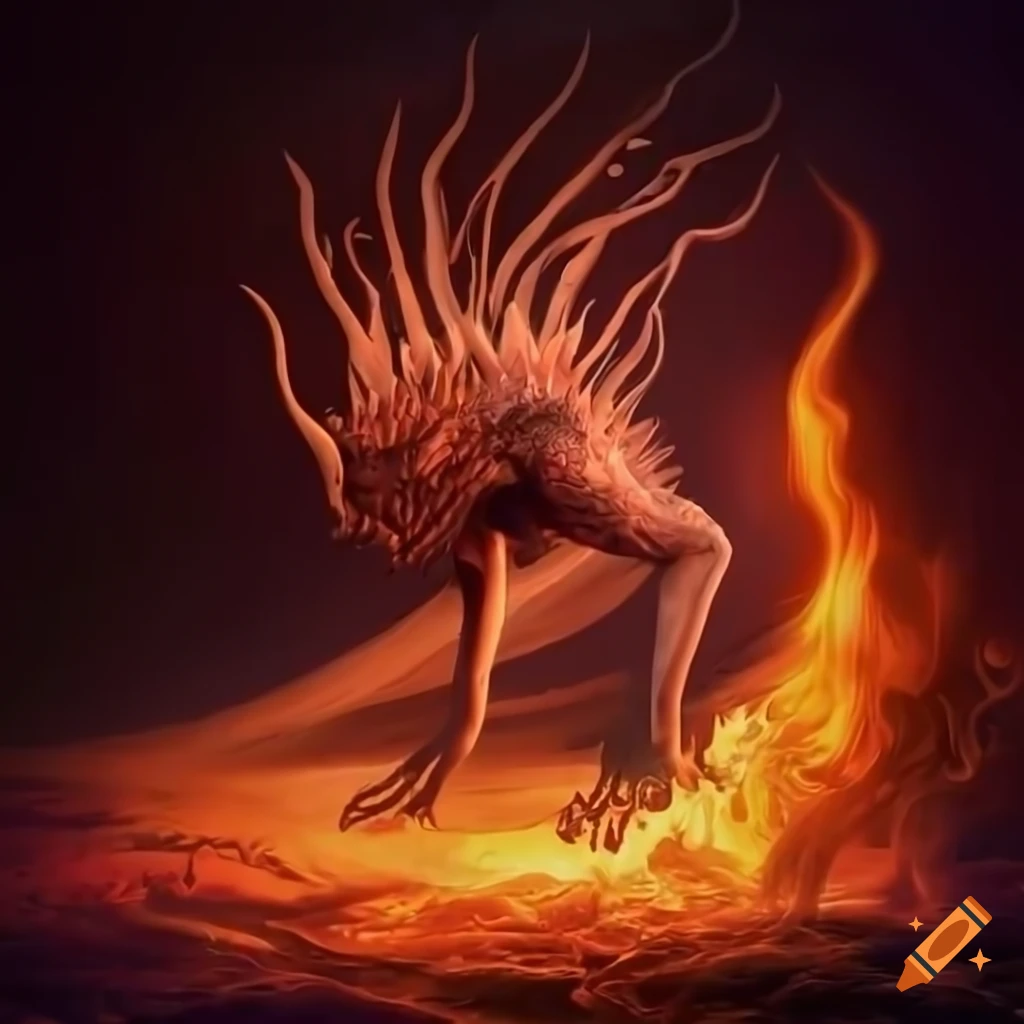 Illustration of a mythical creature rising from flames on Craiyon