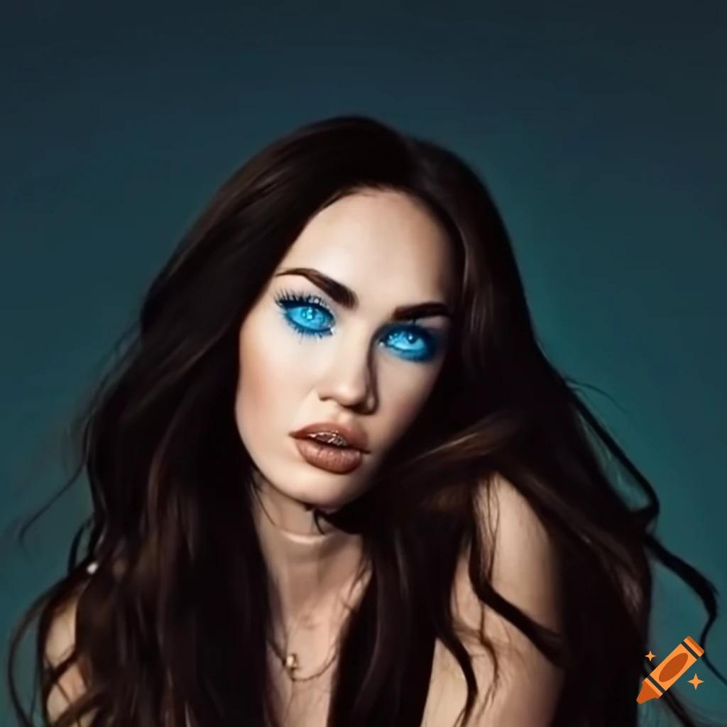 Portrait of Megan Fox with blue eyes on Craiyon