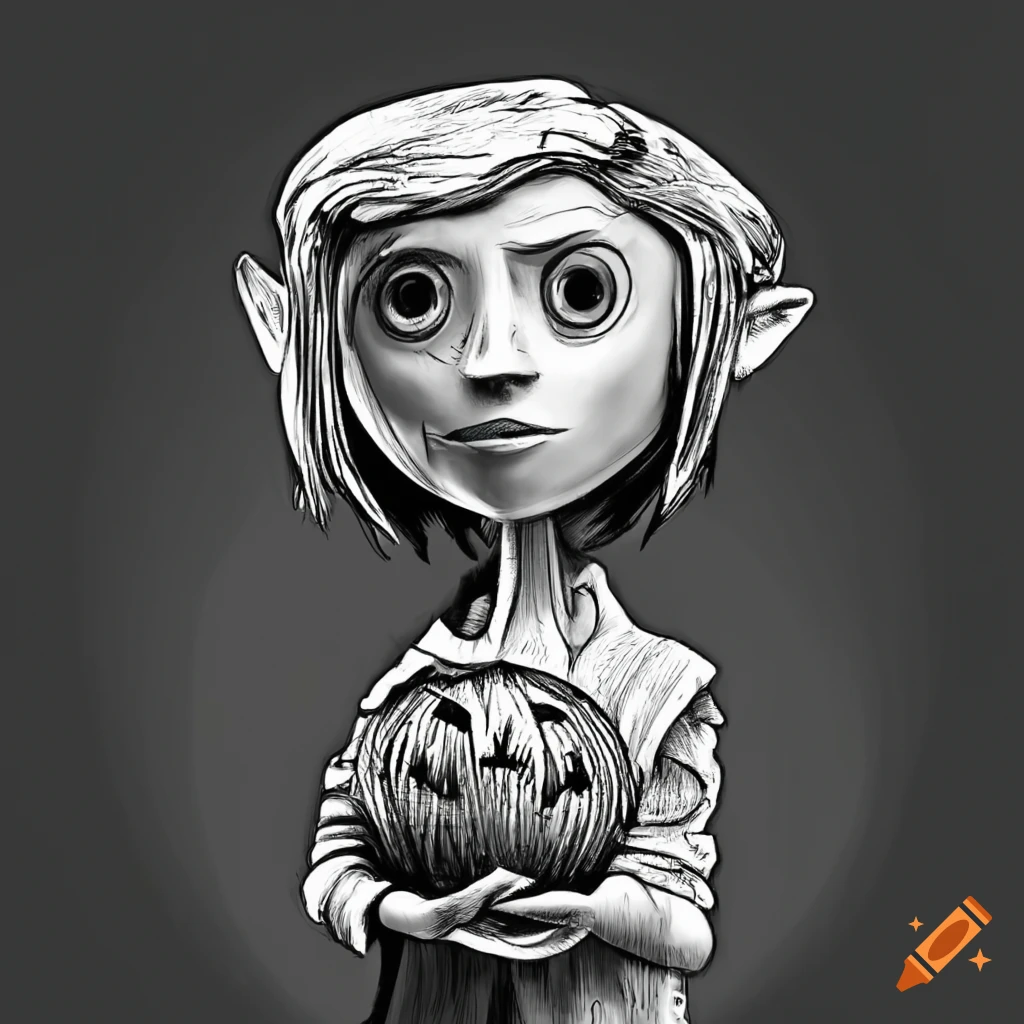 Illustration of coraline with a jack o'lantern on Craiyon