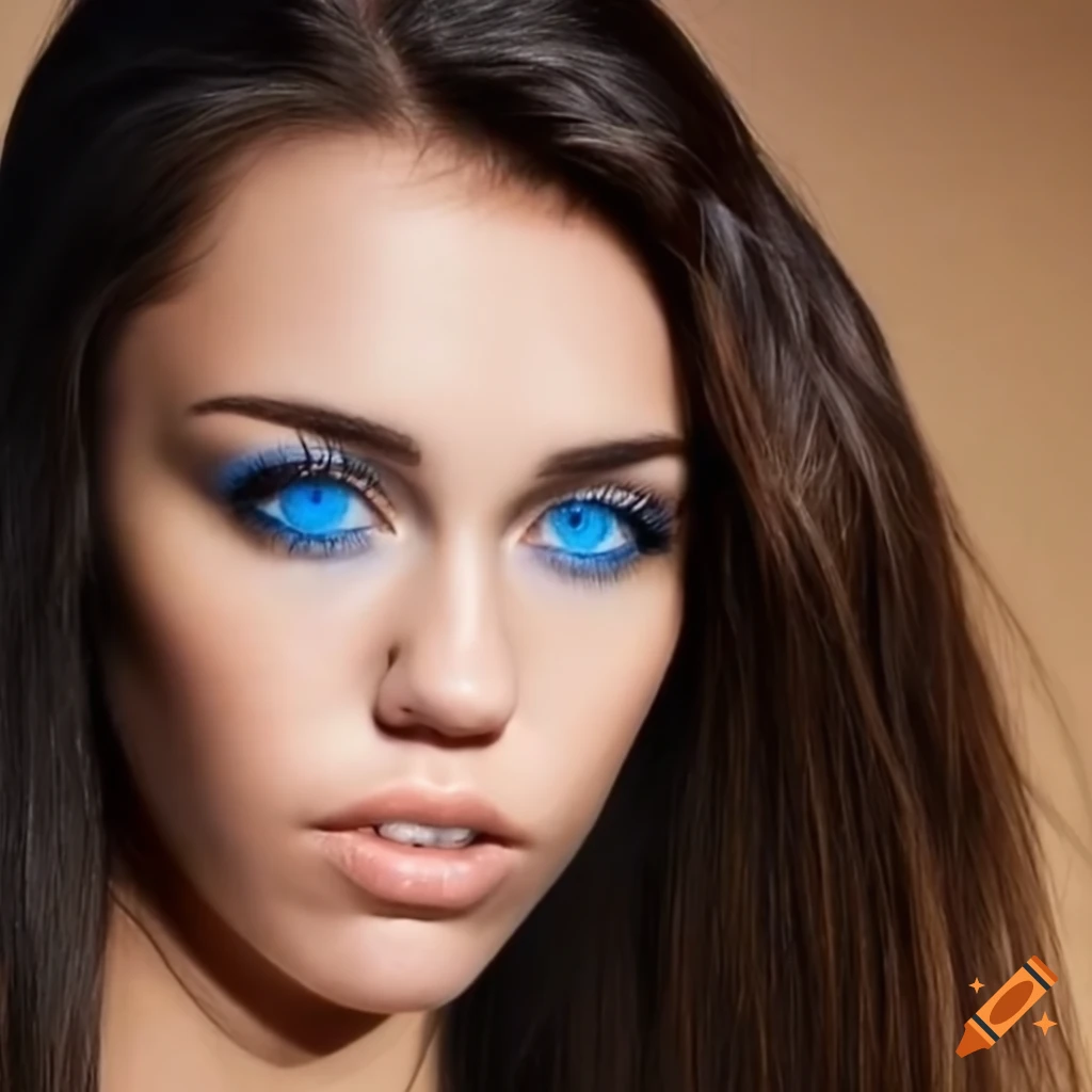 Portrait of a beautiful woman with tan skin and blue eyes on Craiyon