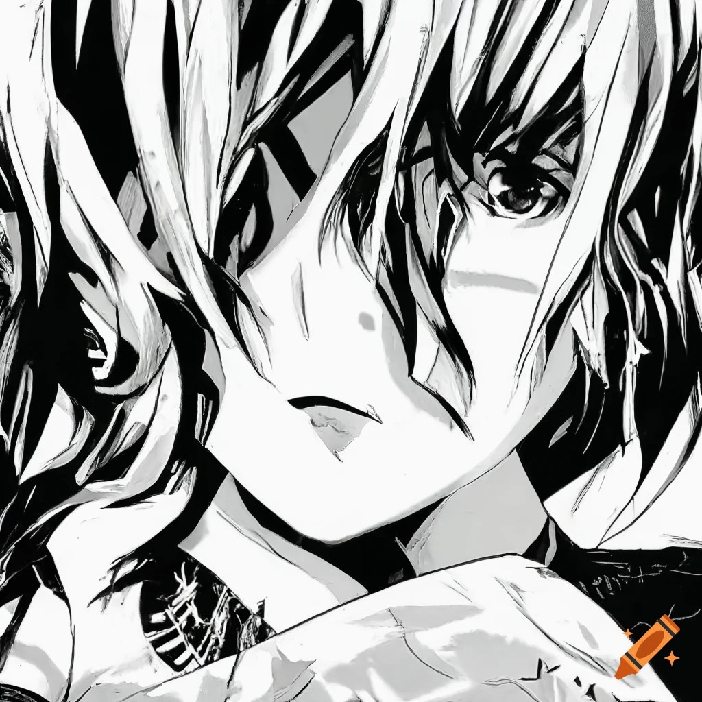 Black and white highly detailed manga panel with sharp outlines on Craiyon