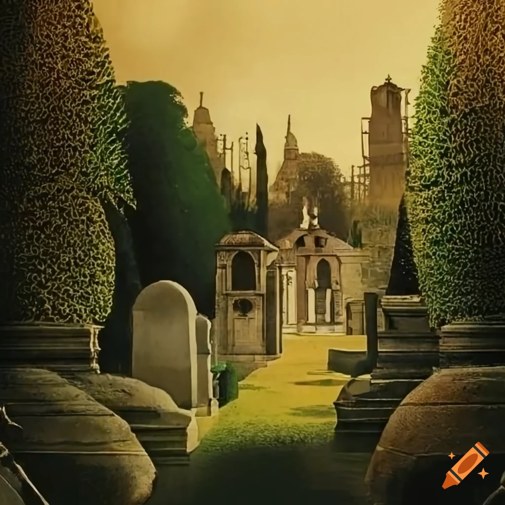 Mexico city cemetery artwork inspired by henry rousseau on Craiyon