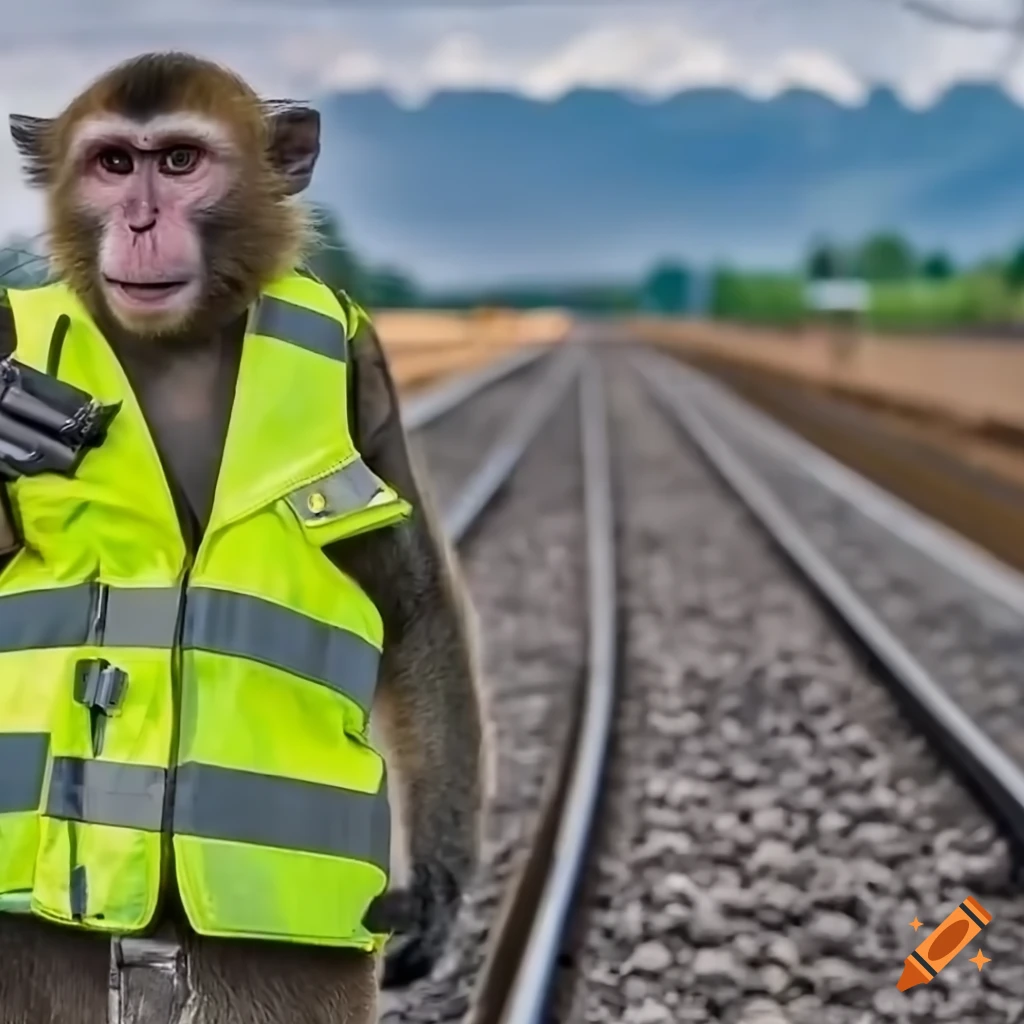 Monkey wearing yellow vest and holding a giant wrench on Craiyon