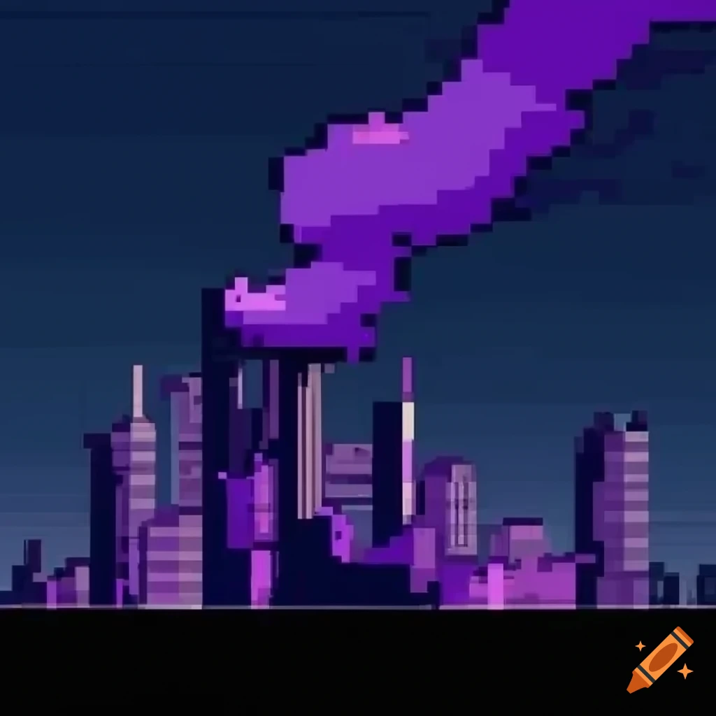 Pixel art of a city with smoke stacks on Craiyon