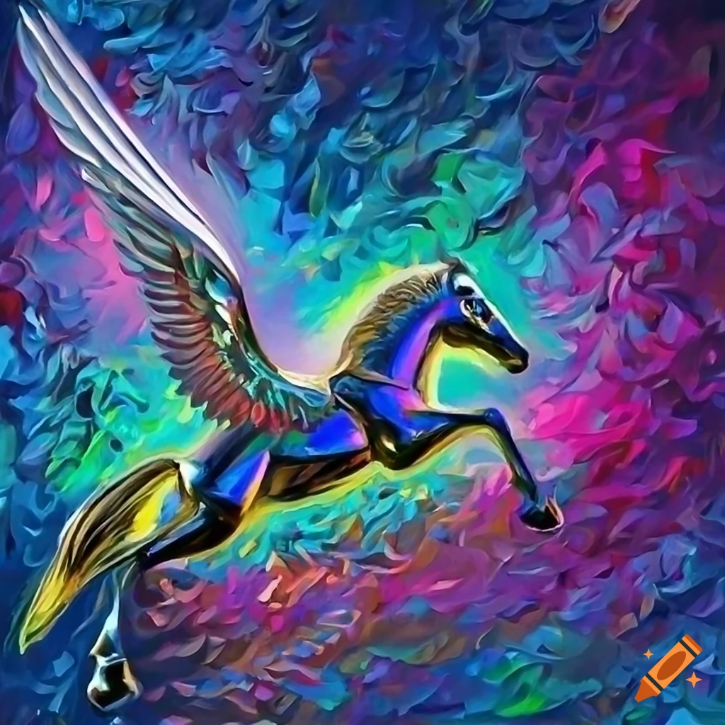 Pegasus standing in a glowing crystal cave on Craiyon