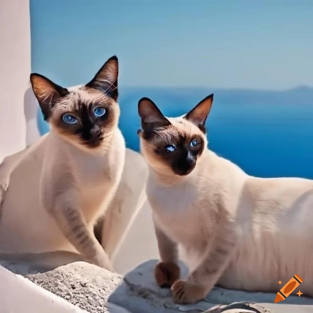 Siam cats exploring the streets of santorini