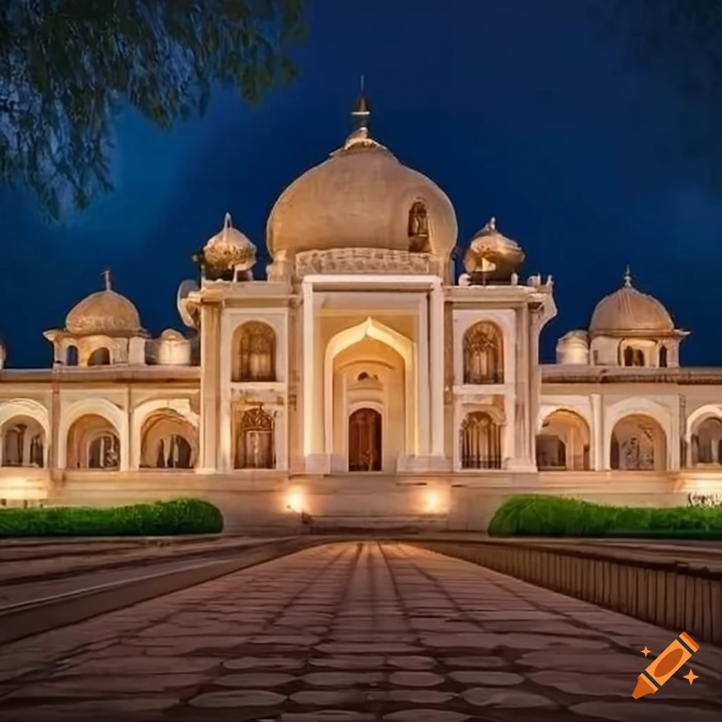 Frontal view of the mahal white house in mediterranean architectural ...