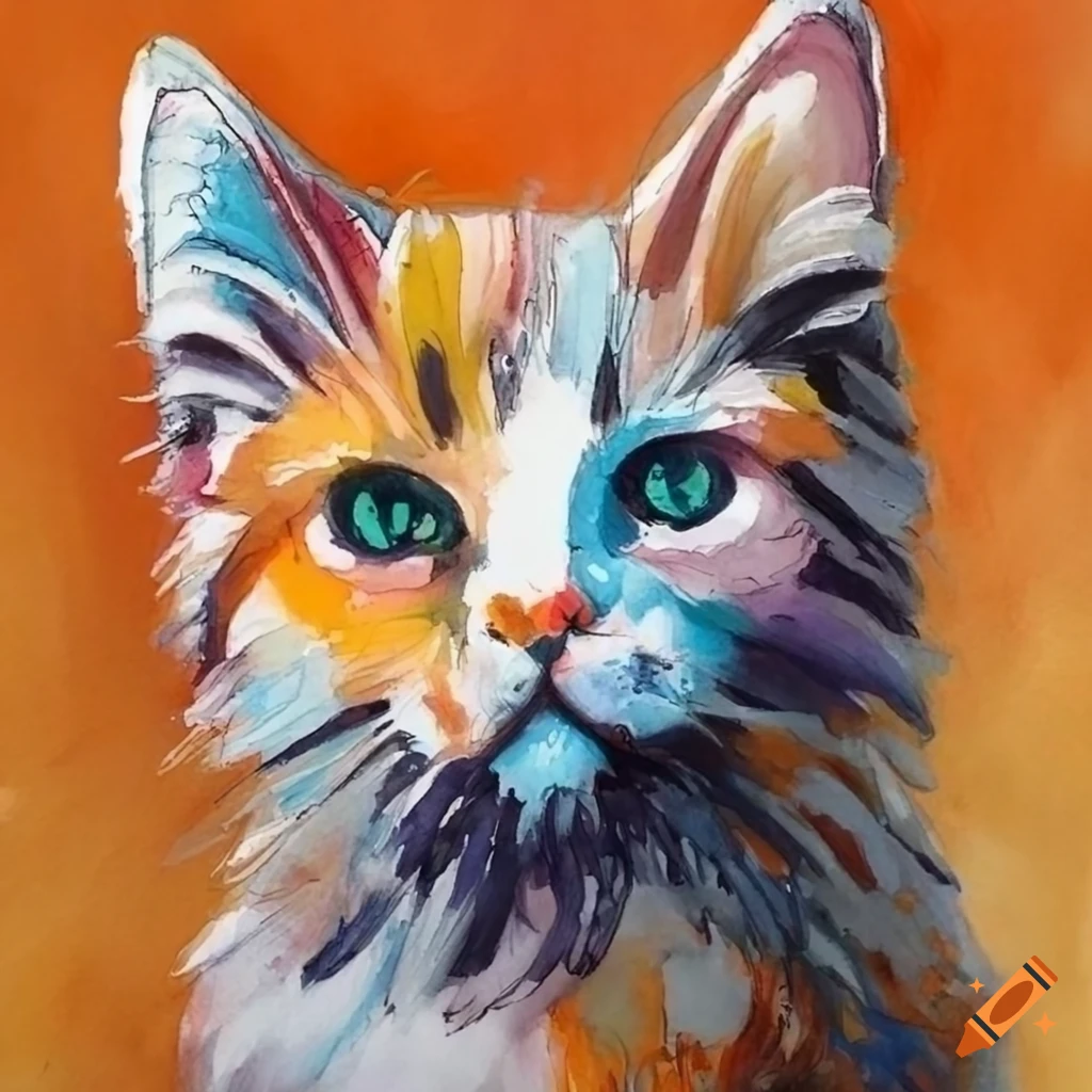 Ink drawing of a fluffy cat on Craiyon