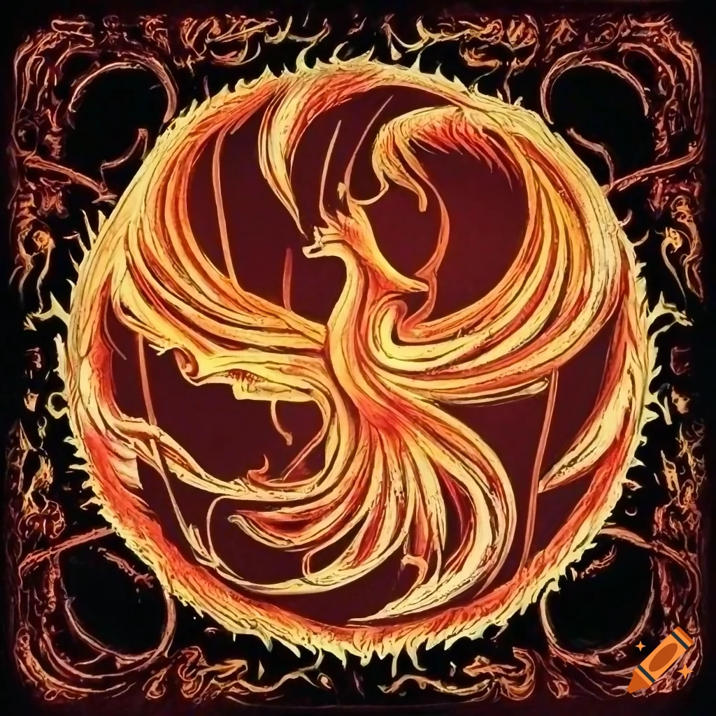 Logo of a phoenix made from flames with calligraphy on Craiyon