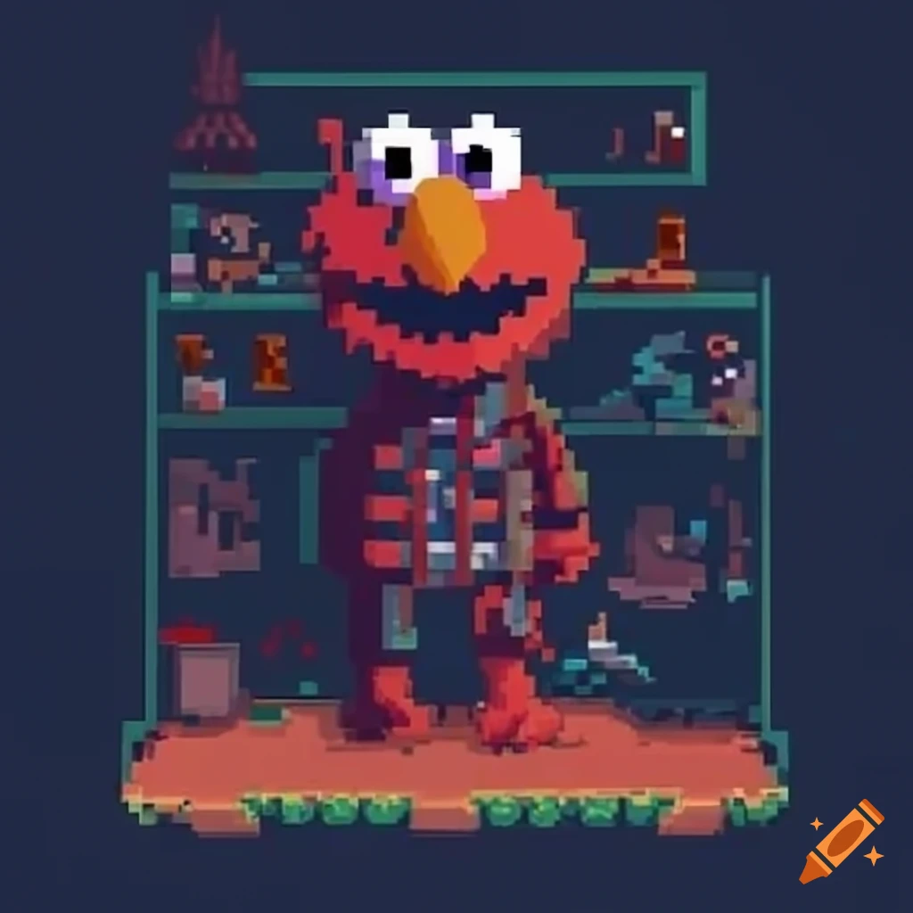 Pixel art of Elmo in a horror game on Craiyon