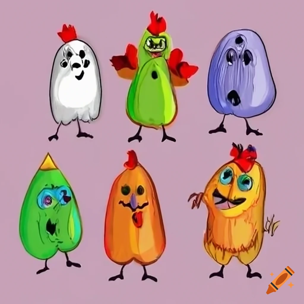 Cartoon chickens dressed as ghosts trick-or-treating
