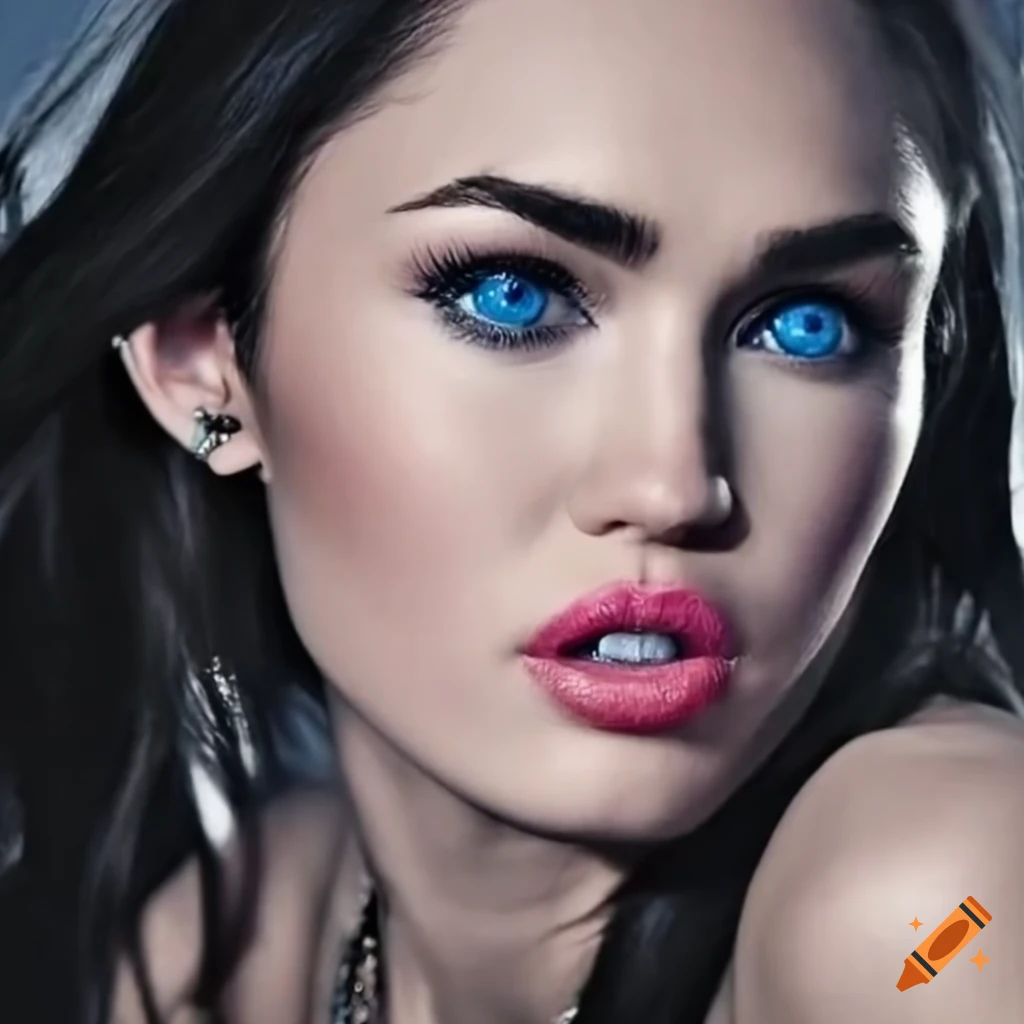 Portrait of Megan Fox and Miley Cyrus with striking blue eyes on Craiyon