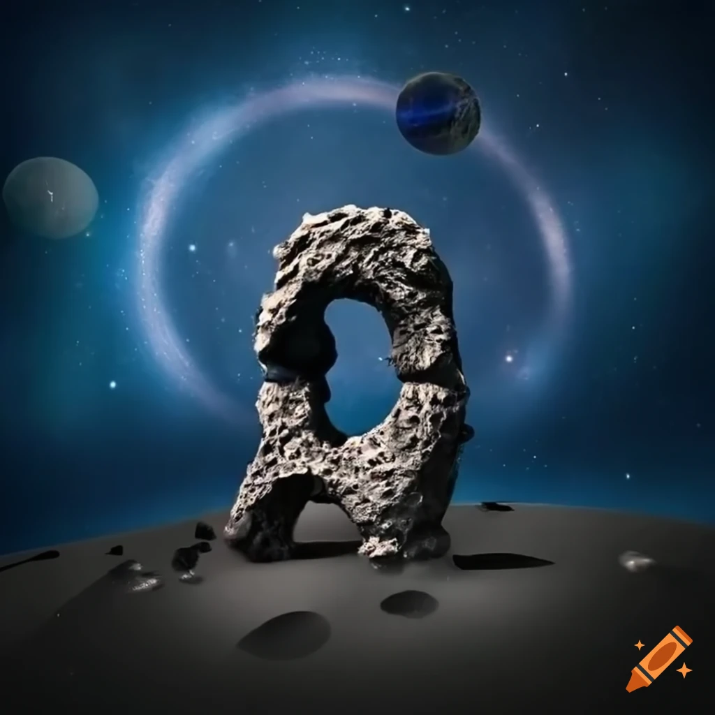 Aztec-style stone monument on an asteroid with Milky Way backdrop on ...