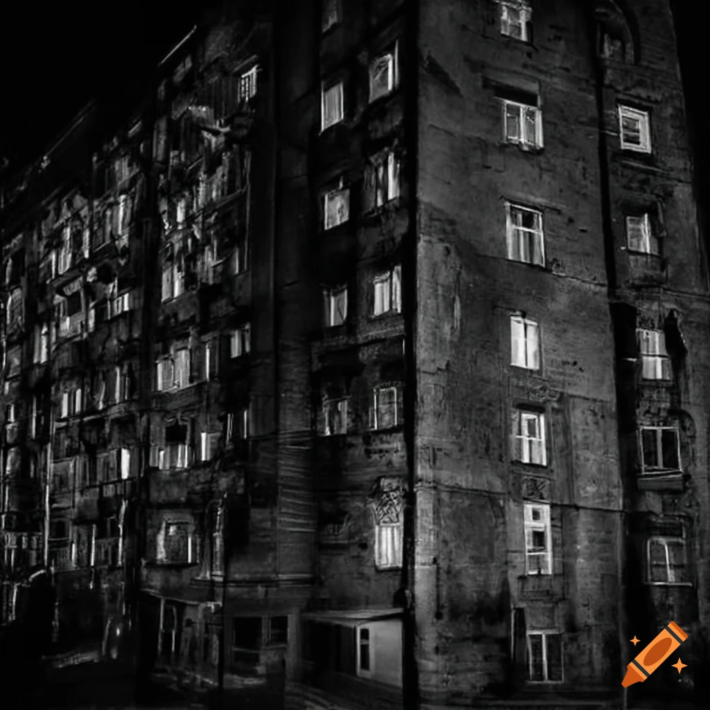 Russian soviet panel buildings at night on Craiyon