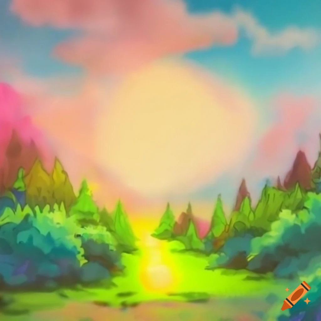 Scenic Pokemon background with soft pastels and crayons on Craiyon