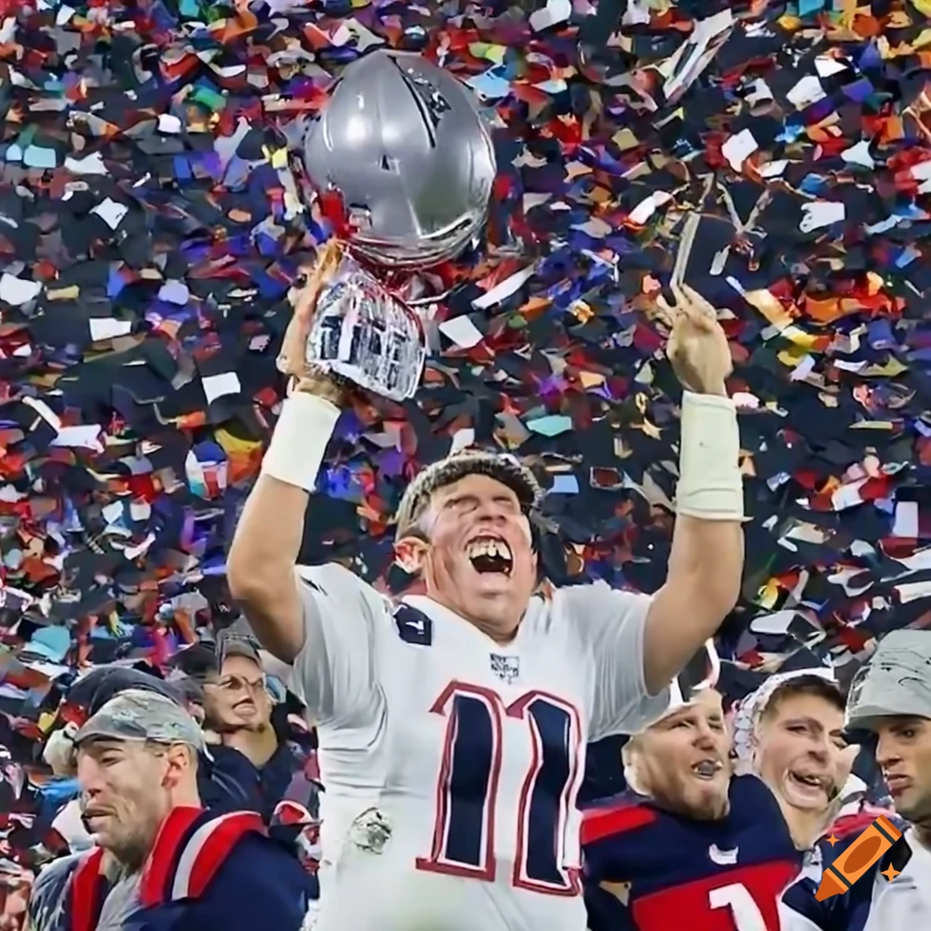 Mac jones celebrating with lombardi trophy