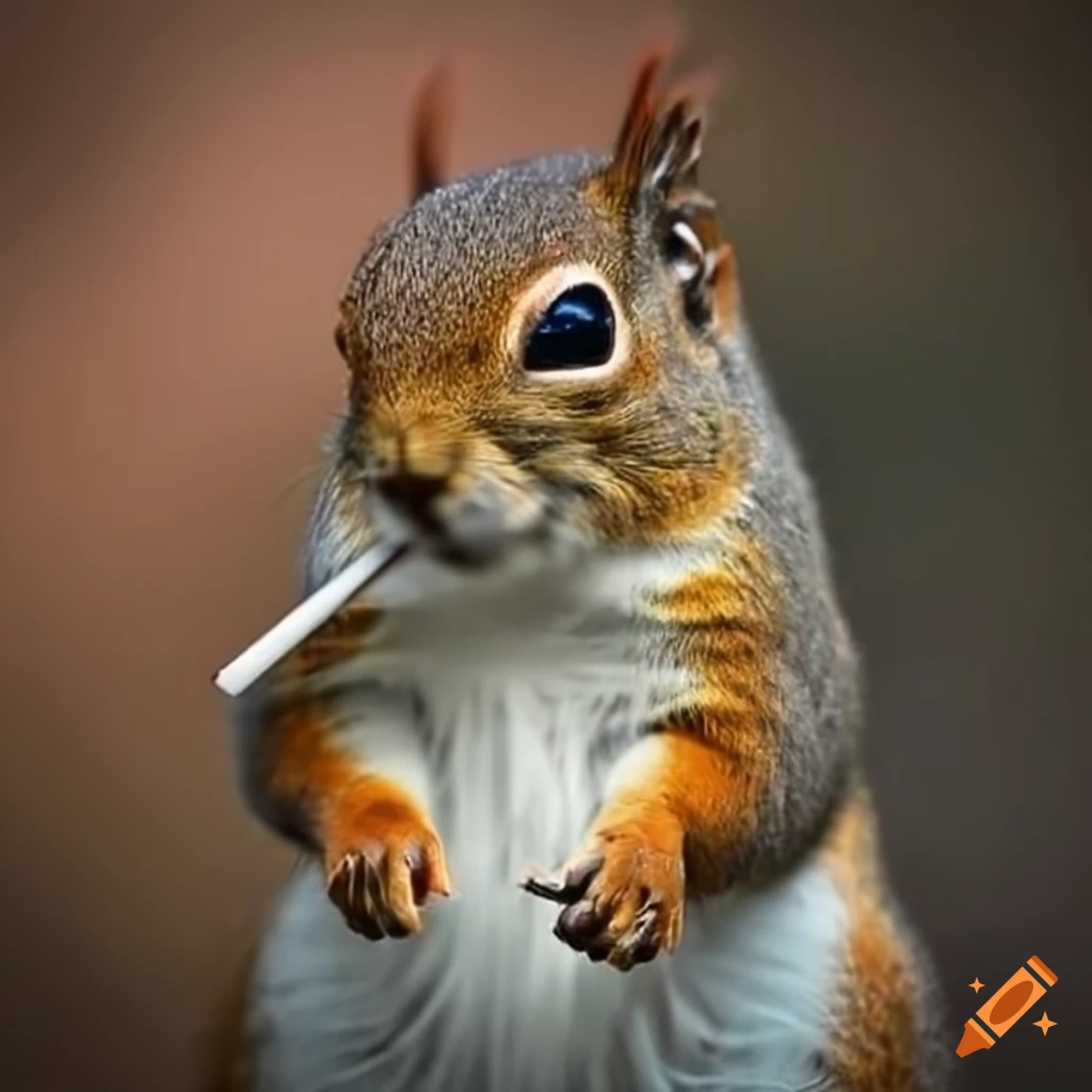 Humorous image of a squirrel with a cigarette on Craiyon