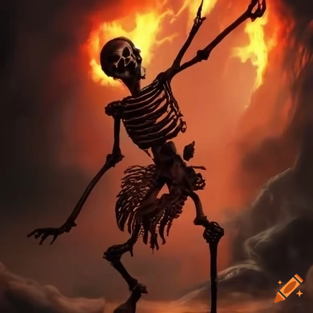 Dark Fantasy Flaming Skeleton Artwork On Craiyon