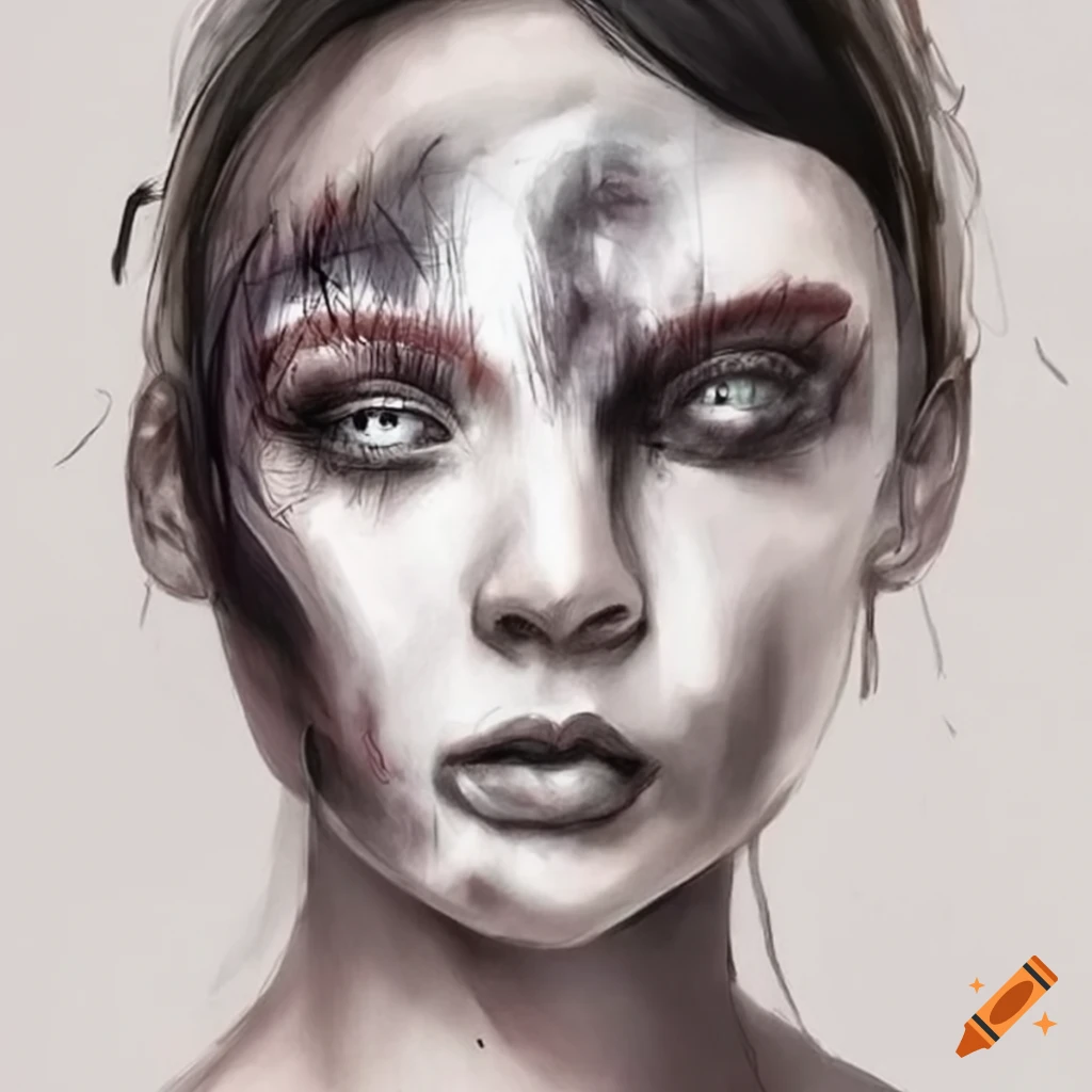 Pencil artwork of an injured woman on Craiyon