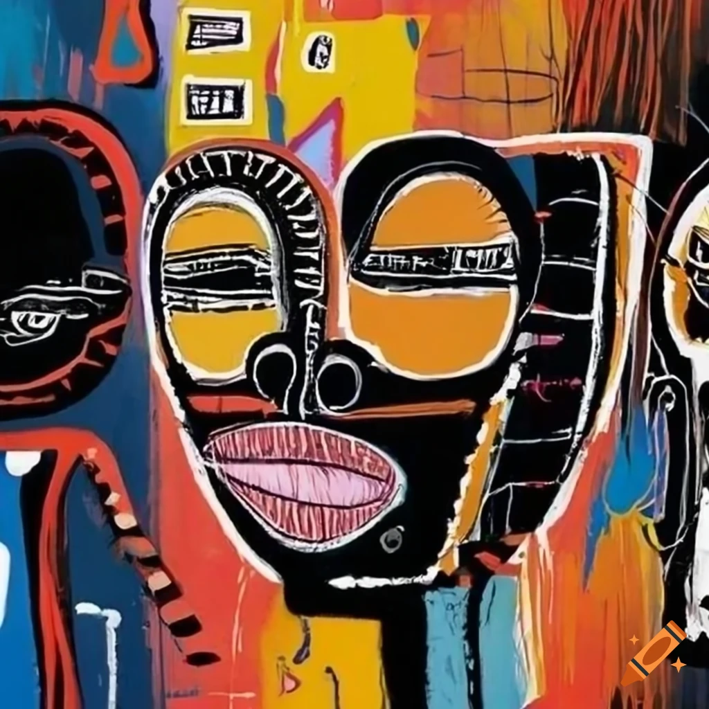 Basquiat-inspired painting with African motifs on Craiyon