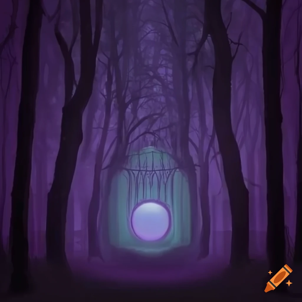 Ghostly portal in a scary fairytale forest at twilight on Craiyon