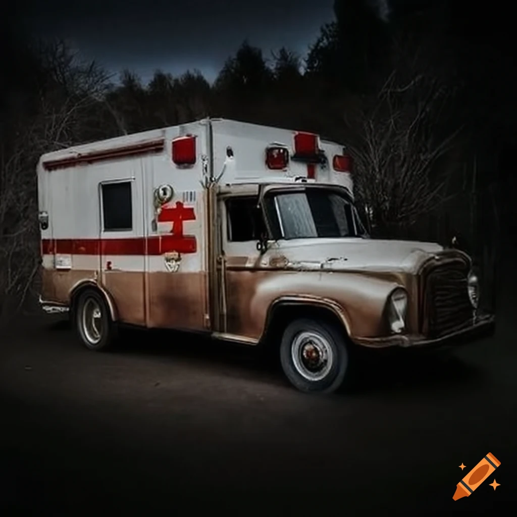 Haunted modern era ambulance on halloween on Craiyon