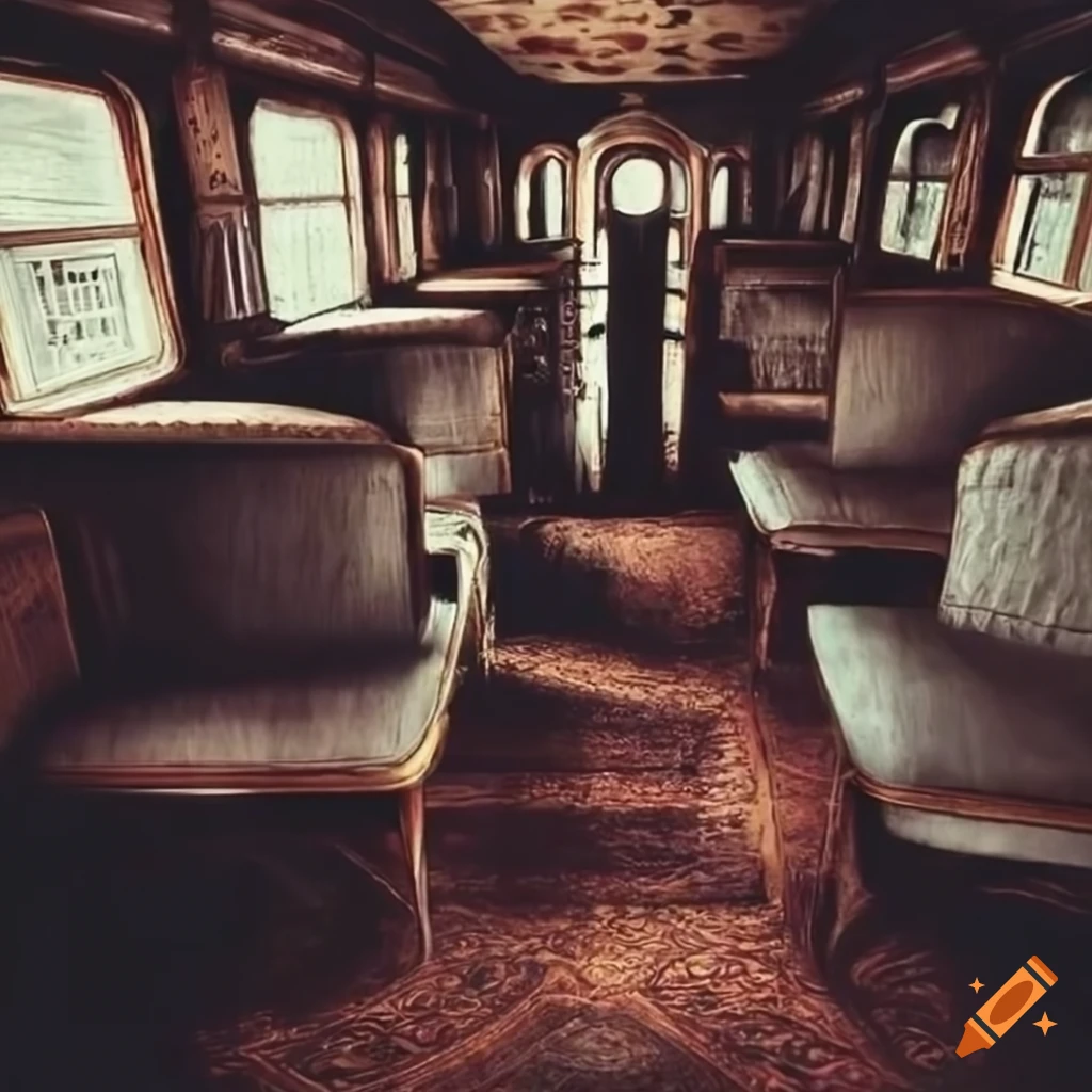 Surreal vintage train interior on Craiyon