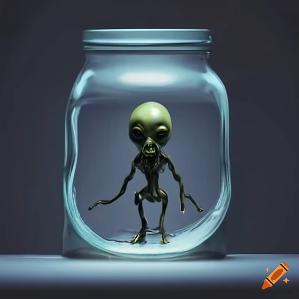 Image of an alien creature in a jar on Craiyon