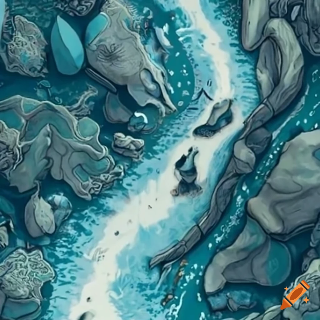 Detailed map of treacherous river crossing on Craiyon