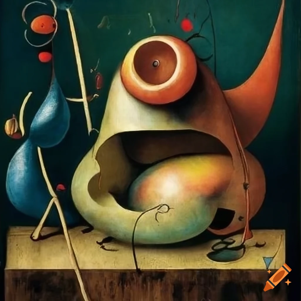 Abstract art fusion inspired by joan miro and hieronymus bosch on Craiyon