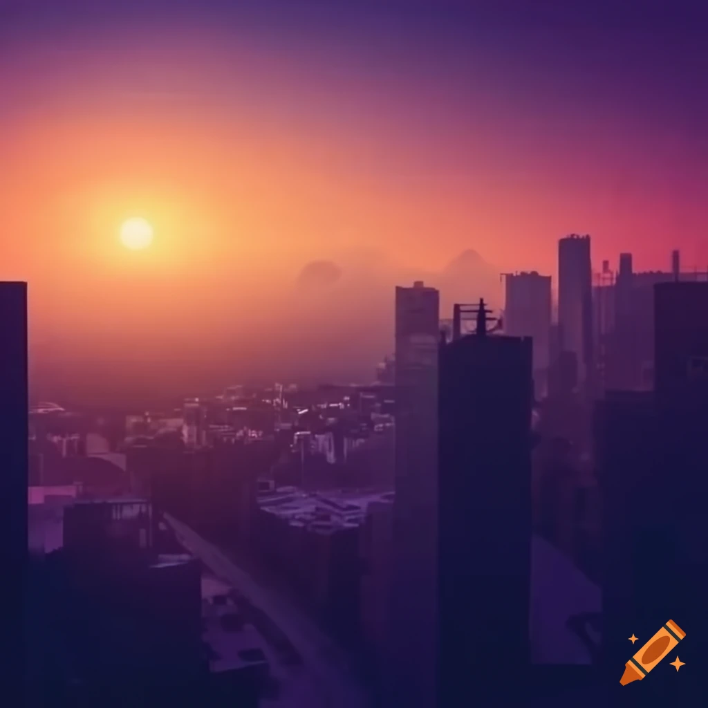 Sunset over an empty city on Craiyon