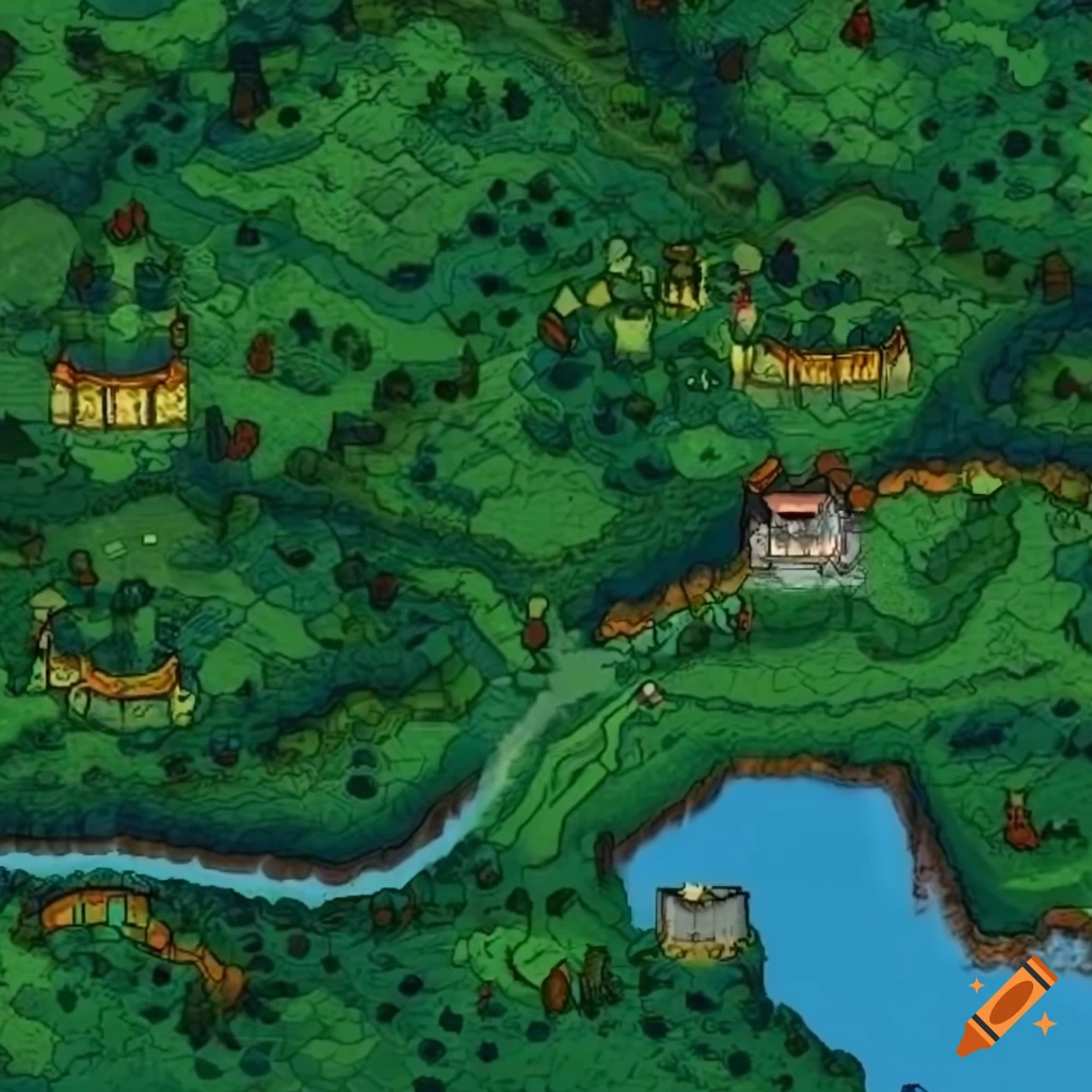 A new pokémon region map with vast forests and rivers on Craiyon