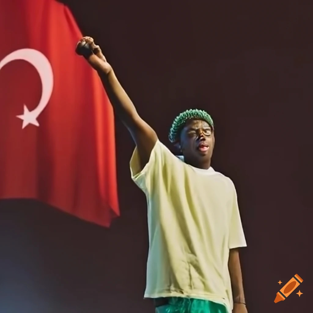 Tyler the Creator holding a Turkish flag on Craiyon